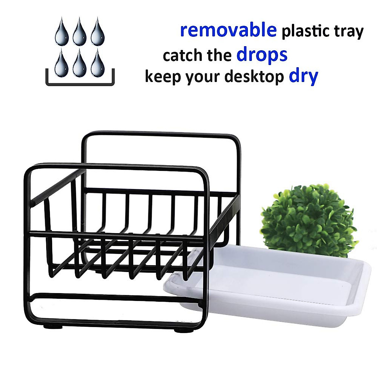 kaileyouxiangongsi Sponge Holder with Drain Pan - Kitchen Sink Organizer - Sink Caddy Holder - Sink Tray - Soap Holder - Stainless Steel (Black)