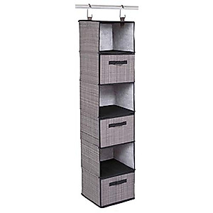 Internet's Best Hanging Closet Organizer with Drawers - 6 Shelf - 3 Drawers - Clothing Sweaters Shoes Accessories Storage - College Dorm Essential - Grey