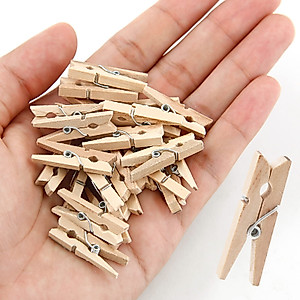 Rierdge 100 Pcs Wooden Clothespins, 1.22" Sturdy Natural Wooden Craft Peg Pins Clips for Hanging Photos, Paper Crafts