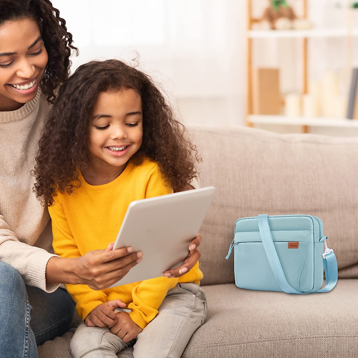 SIMTOP Tablet Sleeve Bag, 11 inch Daily Shoulder Bag for Tablet, Waterproof Crossbody Bag with Smart Organization for Accessories, Essentials Lightweight, YKK Zipper Bag, Polyester (Light Blue)