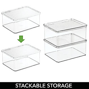 mDesign Plastic Small Stackable Divided Battery Storage Organizer Box with Hinged Lid for AA, AAA, C, D, 9 Volt Sizes, Great Storage for Kitchens, Home Offices, Lumiere Collection, Clear