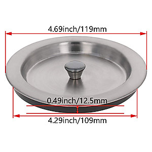 MroMax 1Pcs Kitchen Sink Drain Stopper Rubber Seal 119mm Stainless Steel Sealing Lid for Kitchen Sink Silver Tone
