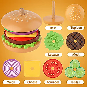 Aizweb Montessori Toys for 3 Year Old - Wooden Burger Stacking Toys for Toddlers and Kids Preschool, Educational Toys, Fine Motor Skill Toy, Blocks for Toddlers, Learning Toys Gift