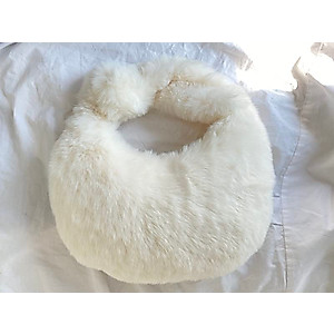 XPONNI Fuzzy Dumpling Bag, Cute Fluffy Bags, Cute Mini Handbags, Faux Fur Bag with Zipper, Soft Knotted Bag (off white)