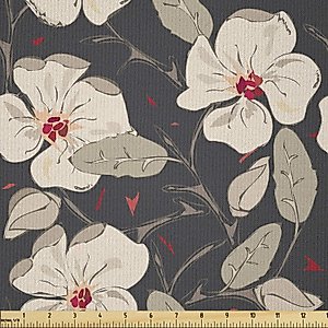 Ambesonne Floral Fabric by The Yard, Poppy Flowers Vintage with Abstract Floral Arrangement Nature Blossom, Microfiber Fabric for Arts and Crafts Textiles & Decor, 2 Yards, Charcoal Grey
