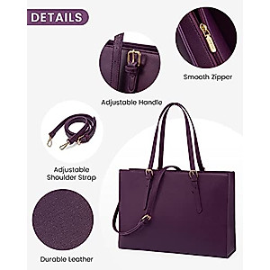 LOVEVOOK 15.6 Inch Laptop Bag for women, Large Waterproof PU Leather Work Briefcase with USB Charging Port Casual Computer Shoulder Bag Messenger, Fashion Business Office Tote Handbag Purse, Purple