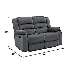 Blackjack Furniture Winthrop Microfiber, Modern Recliner Chair for Living Room and Home Theater, 60" L x 35" W x 40" H, Den Loveseat, Gray