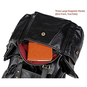 Leather 15.6 inch Laptop Backpack Hiking Camping Backpack Satchel Bookbag Travel Business Casual Backpack CN-01 (Black)