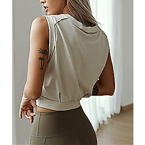 ARRIVE GUIDE Crop Top Athletic Shirts for Women Cute Sleeveless Yoga Tops Running Gym Workout Shirts Apricot S