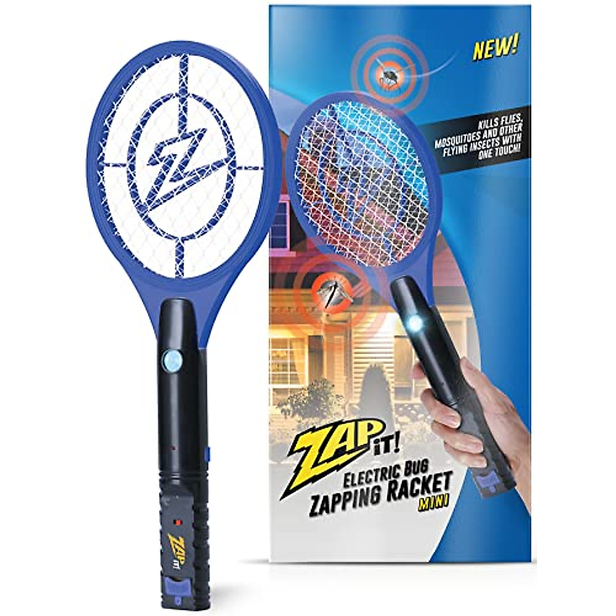 ZAP IT! Bug Zapper Rechargeable Electric Fly Swatter Racket, 4,000 Volt, USB Charging Cable