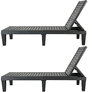 BTEXPERT Foldable Patio Chaise Outdoor Lounge Chair Folding Sun Bed Patio Lounger Reclining Couch Adjustable Backrest for Pool Beach Deck Sunbathing Waterproof Black Set of 2