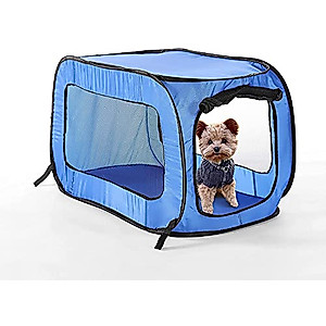 Beatrice Home Fashions Portable, Collapsible, Pop Up Travel Pet Kennel, 32.5" L x 19.5" W x 19.5" H, Blue