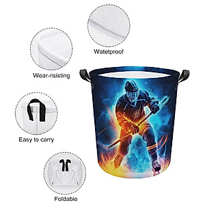 Hockey Player Playing Laundry Basket Hamper Bag Dirty Clothes Storage Bin Waterproof Foldable Toy Organizer for Bedroom Clothes Toys Basket