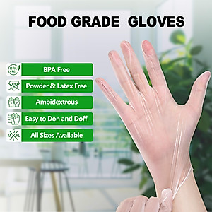 SWIFTLITE Disposable Vinyl Gloves, Food Safe, Latex-Free Powder-Free Clear Plastic Gloves for Cooking, House Clean, Food Prep (100, Medium)