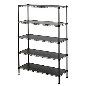 SafeRacks - NSF Certified Storage Shelves, Zinc, Heavy Duty Steel Wire Unit with Wheels and Adjustable Feet, Garage or Bakers Rack, Kitchen, Pantry Shelf - (36"x14"x60" 5-Tier) (Black)