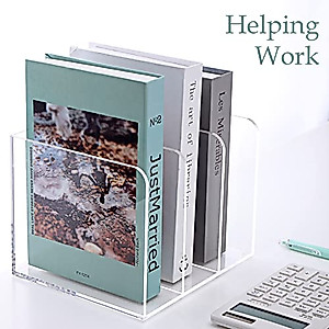 SANRUI Clear Acrylic Magazine File Holder Desk Organizer for Office Organization and Storage with 3 Vertical Compartments 8 1/2''x7 1/5''x 6 1/2'' Transparent