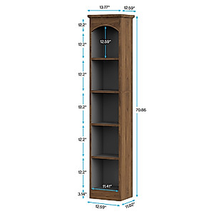 Tribesigns 70.9-Inch Tall Narrow Bookcase, 5-Tier Cube Bookshelf with Storage, Modern Slim Corner Display Shelves for Home Office, Living Room, Walnut Brown