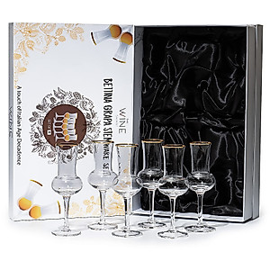 The Wine Savant Crystal Set of 6 Grappa Glasses 3oz Post Dinner Drinks, Italian Tulip Shape, Tasting Glasses, Perfect For Nosing and Sipping, Glasses for Absinthe, Aperol, Sherry, Aperitif, Scotch