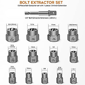 ENTAI 49-Piece Bolt Extractor Screw Extractor Set, with 13-Piece Bolt Extractor Set, 16-Piece Drill Bit Set, 19-Piece Multi-Spline Screw Extractor Set and 1-Piece Extension, Solid Carrying Case