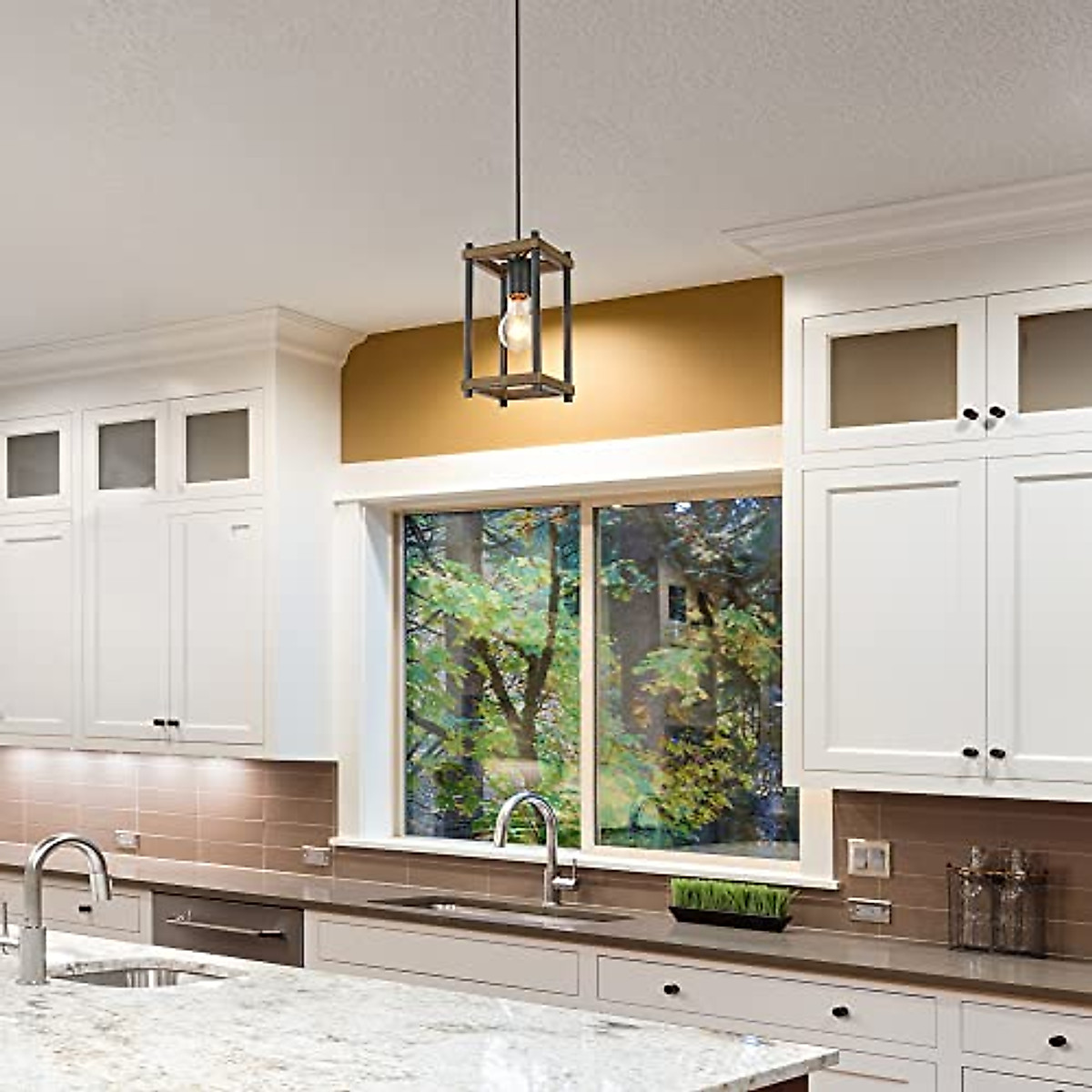 KSANA Pendant Lighting for Kitchen Island, Faux-Wood Pendant Light, Farmhouse Lighting for Dining, Foyer, Entry, Living Room