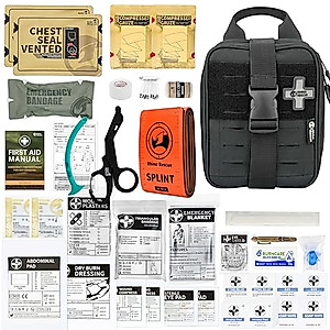 RHINO RESCUE IFAK First Aid Trauma Kit Molle Medical Pouch for Tactical Military Car Travel Hiking (Black)