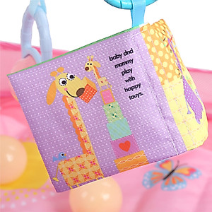 Baby Gym and Infant Play Mat Newborn Crawling Activity Center Soft Early Development Playmats with Safety Net and Ball and Hanging Toys (Pink)