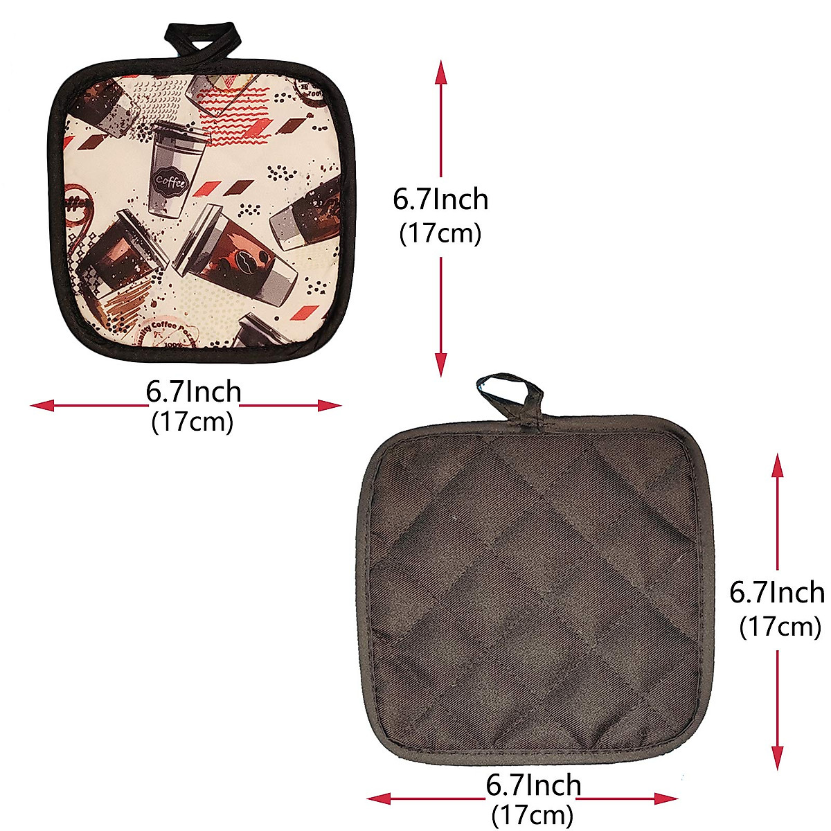 FSTIKO Funny Coffee Cup Oven Mitts and Pot Holders Sets 4 Pieces, Hot Pads Cotton Quilted Kitchen Mittens BBQ Gloves with Potholders Kitchen Microwave Gloves for Baking Cooking Grilling