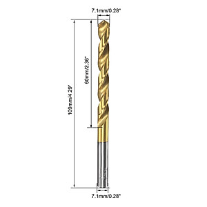 uxcell High Speed Steel Straight Shank Twist Drill Bit Fully Ground Titanium Coated 7.1mm Drill Diameter 109mm Total Length 60mm Drill Bit Length