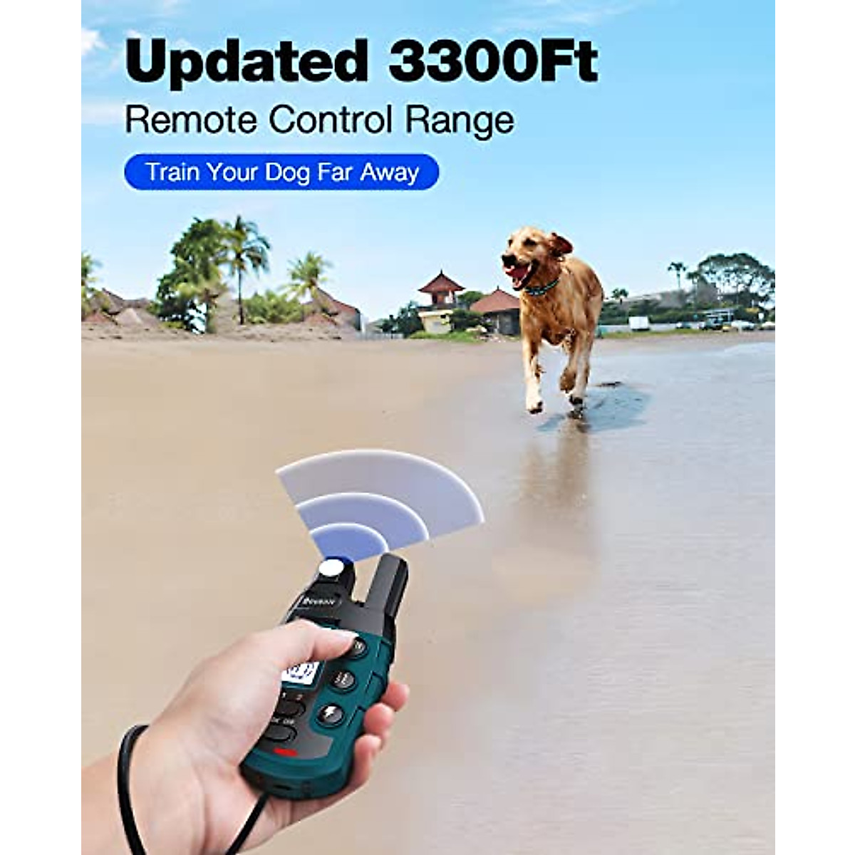 Bousnic Dog Shock Collar - 3300Ft Dog Training Collar with Remote for 5-120lbs Small Medium Large Dogs Rechargeable Waterproof e Collar with Beep (1-8), Vibration(1-16), Safe Shock(1-99) Modes (Blue)