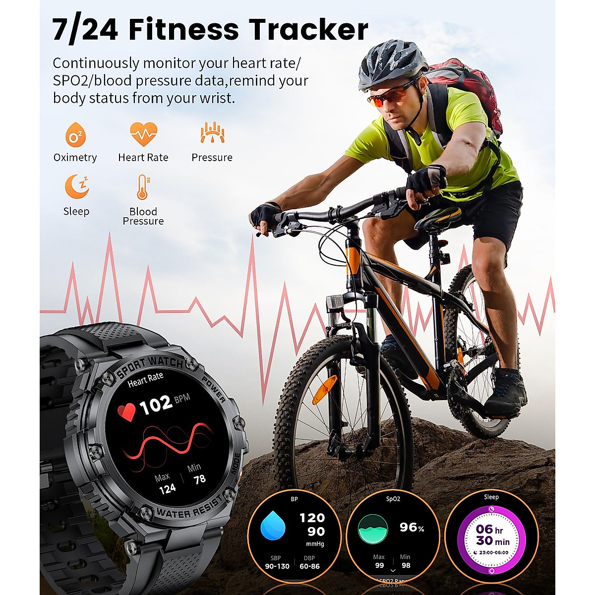 LIGE Military Smart Watches for Men with Call, 5ATM Waterproof 800mAh Extra-Large Battery Fitness Watch with Heart Rate/SpO2/Sleep Monitor, 1.5'' HD DIY Screen Smartwatch for Android iOS