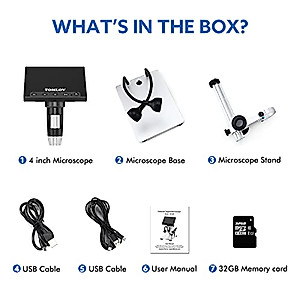 TOMLOV 1000X Error Coin Microscope with 4.3" LCD Screen, USB Digital Microscope with LED Fill Lights, Metal Stand, PC View, Photo/Video, SD Card Included, Windows Compatible, Model- DM4S