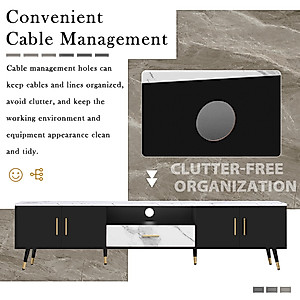 Merax Modern TV Stand for 80 Inch TV, 70 Inch Black & White TV Stand with Storage Cabinets, Drawer, and Open Space, Universal Entertainment Center Media Console for Living Room, Bedroom, Office