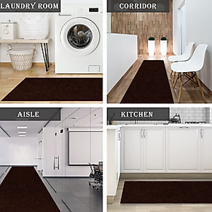 AYOHA Runner Rug 2' x 6' Indoor/Outdoor Carpet Runners, Hallway Kitchen Entryway Bedroom Area Rugs with Natural Non-Slip Rubber Backing, Garage mat, Chocolate Brown (Available for Custom Sizes)