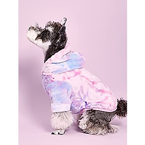 GORGLITTER Plush Dog Coat Tie Dye Puppy Hoodie Cat Flannel Zipper Warm Shirt Pet Clothes Purple Large