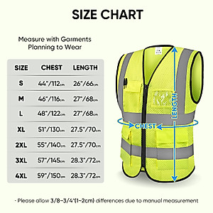 TICONN Reflective Safety Vest High Visibility Class II Mesh Vest for Women & Men Meets ANSI Standards (1PK, Yellow, XL)