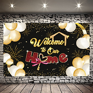 Meltelot Welcome to Our Home Background New Home Decor, Welcome Home Party Decorations Supplies Homecoming Party Backdrop Welcome Back Home Banner Return Home Photography Background (6*4FT