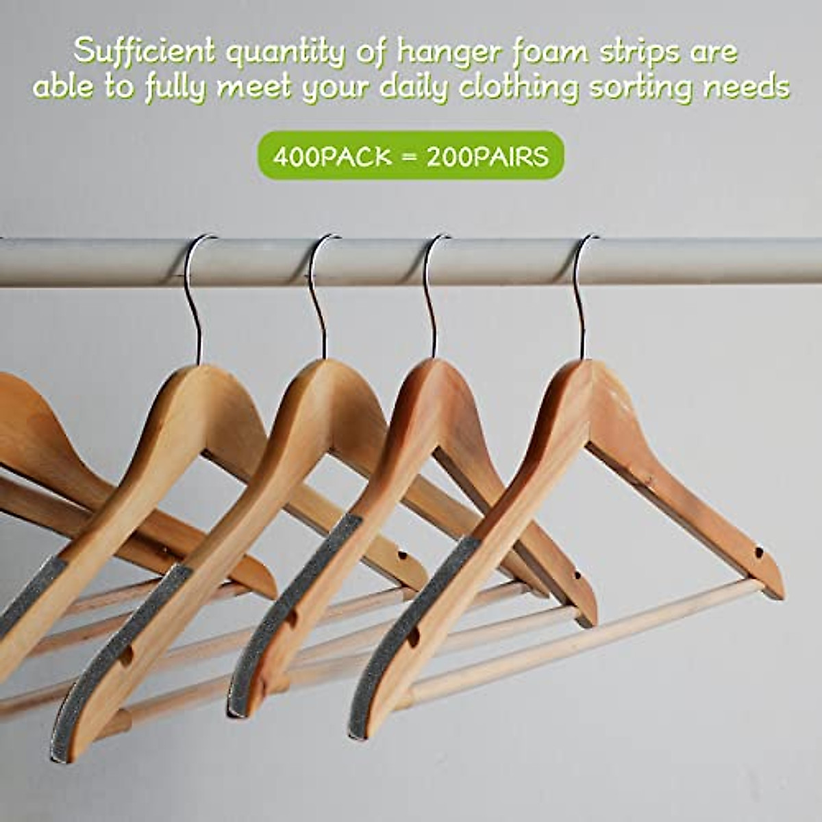 400 Count Tape Hanger Self Sticking Foam Hanger Protection Strips Adhesive Foam Strips Gray No Slip Hanger Strips Thin Hanger Grips Protection Garment Tape, Enough for 200 Hangers, 4 x 8/13 Inch