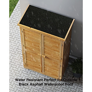 63.2" Outdoor Storage Cabinet with 3 Detachable Shelves, Lockable Wooden Garden Shed with Asphalt Roof, Vertical Tool Storage Shed for Backyard Patio Lawn Deck