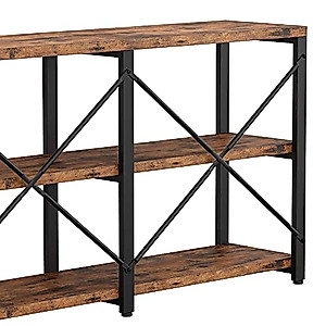 IRONCK Rustic Entryway Console Table, Long Hallway Table 55 in 3-Tier, TV Stand Entertainment Center Media Stand for Living Room, Industrial Style, Vintage Brown