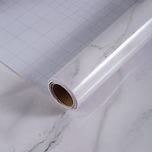 HOLOMEY White Marble Contact Paper 31x157 inch Glossy Marble Peel and Stick Wallpaper Waterproof Countertop Contact Paper Self-Adhesive Film Marble Decor Wall Covering for Kitchen Cabinet Shelf Liner