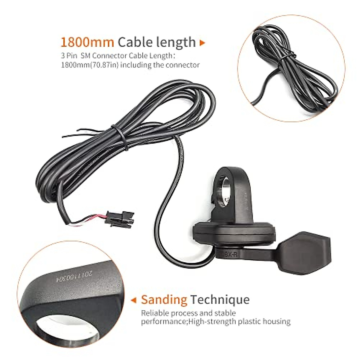 E-Bike Thumb Throttle，108X Right Thumb Throttle Speed Control 3 Pin SM Connector 12V 24V 36V 48V 72V for Electric Scooters and EBike (108X-R SM Plug)