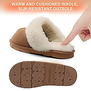 DREAM PAIRS Women's Sofie-05 House Slippers Indoor Fuzzy Fluffy Furry Cozy Home Bedroom Comfy Winter Cute Warm Outdoor Shoes Size 7.5-8, Chesnut
