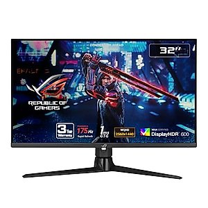 ASUS ROG Strix 32” 1440P Gaming Monitor (XG32AQ) - QHD (2560 x 1440), Fast IPS, 175Hz (OC), 1ms, G-SYNC compatible, Variable Overdrive, Eye Care, DisplayHDR 600, DisplayPort, HDMI, USB, 96% DCI-P3