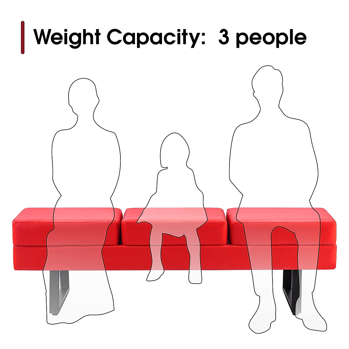 BarberPub Waiting Room Chairs, Heavy Duty Office Guest Reception Bench, Faux Leather Upholstered Lobby Chairs for Salon, Conference Room 7008 (Red)