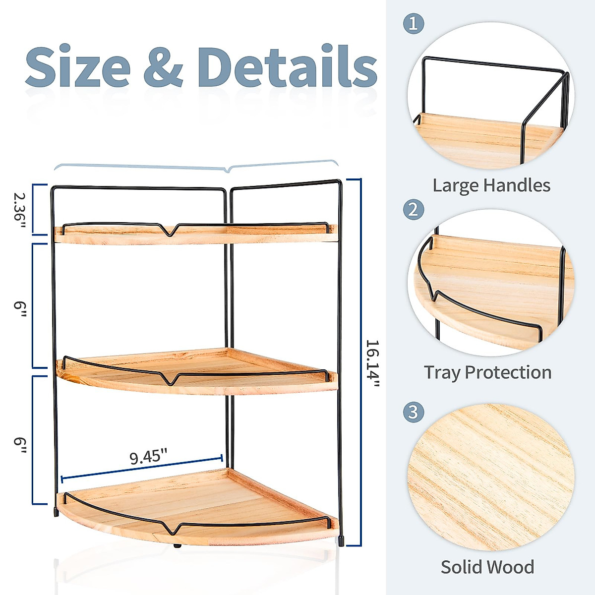 FairyHaus Bathroom Counter Organizer, 3 Tier Corner Bathroom Countertop Organizer for Skincare Make up Storage, Rustic Wood Bathroom Kitchen Vanity Counter Organizers