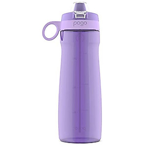 Pogo Plastic Water Bottle with Soft Straw Lid and Carry Handle, BPA Free, Dishwasher Safe, 18oz, Lilac