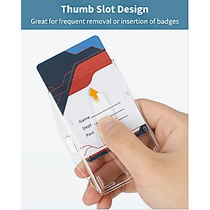 Pawfly 5 Pack Vertical and Horizontal 1-Card Badge Holder with Thumb Slot Single Card Hard Transparent PC Case Protector for Office School ID Credit Card Driver’s License and Pass