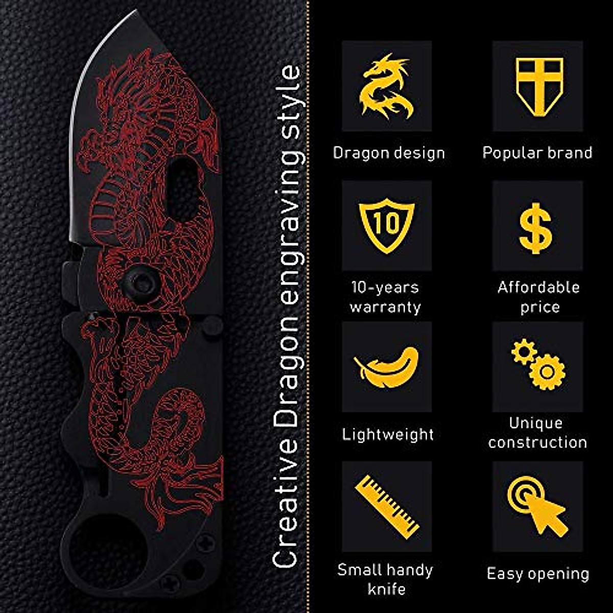 Bundle of 2 Items - Small Pocket Knife - Folding Wallet Knife - Mini Tactical Knife with Money Clip - Cool Dragon Blade Credit Card - Best for Camping Hiking EDC Work Knife Birthday Christmas Gifts