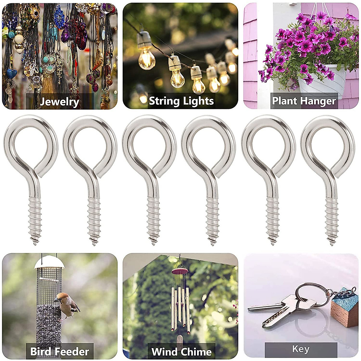 Axe Sickle Silver 1 inch Screw Eyes Metal Eye Hooks Small Eyelet Screws, 100 Pcs