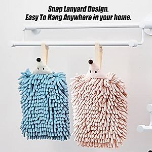 RETON 6PCS Bathroom Hand Towel, Soft Absorbent Quick Drying Chenille Hand Towels, Cute Animal Hanging Hand Towels for Kitchen Powder Room Kids (White+Gray+Pink+Blue, Hedgehog)